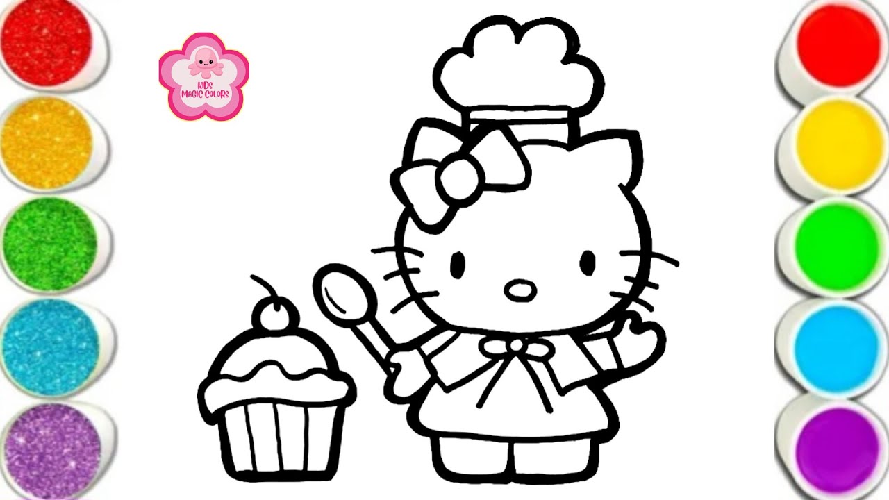Chef Hello kitty drawing, painting and Coloring for kids & toddlers ...