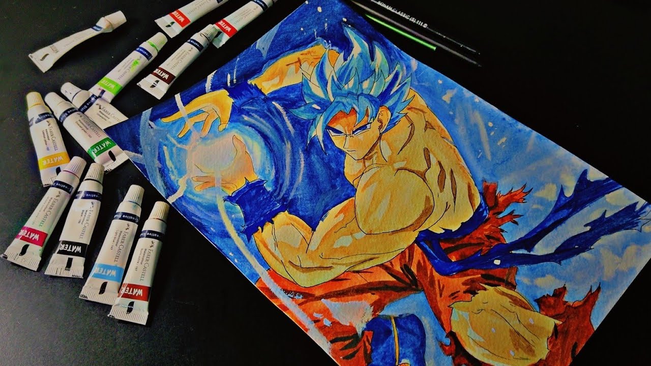 Drawing Goku with watercolors | Incredible artwork | took 6 hours to ...