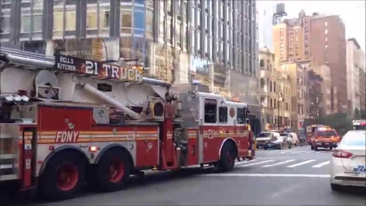 FDNY TOWER LADDER 21 RESPONDING TO A 10-77 HIGHRISE FIRE AT BROADWAY ON ...
