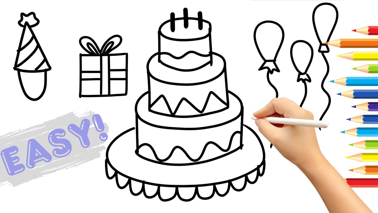 Drawing for kids-Drawing a BIRTHDAY PARTY/Easy Drawing/Learn to Draw ...