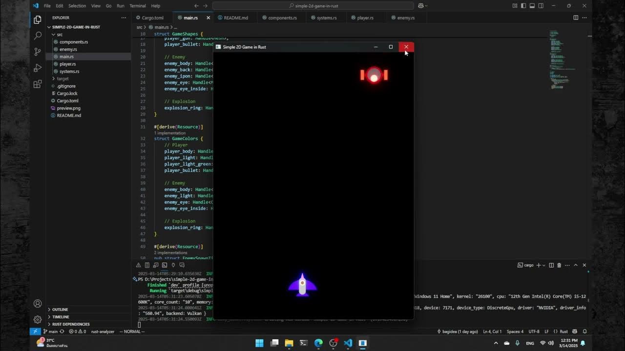 Example Rust Bevy - Simple 2D Game and GLSL, WGSL Shader - YouTube
