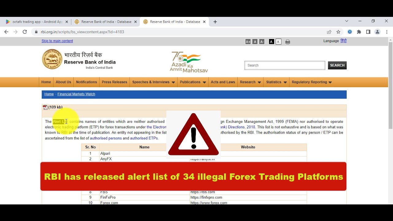 RBI ALERTS 34 AGAINST FOREX TRADING PLATFORMS #rbi #octafx #forexindia ...