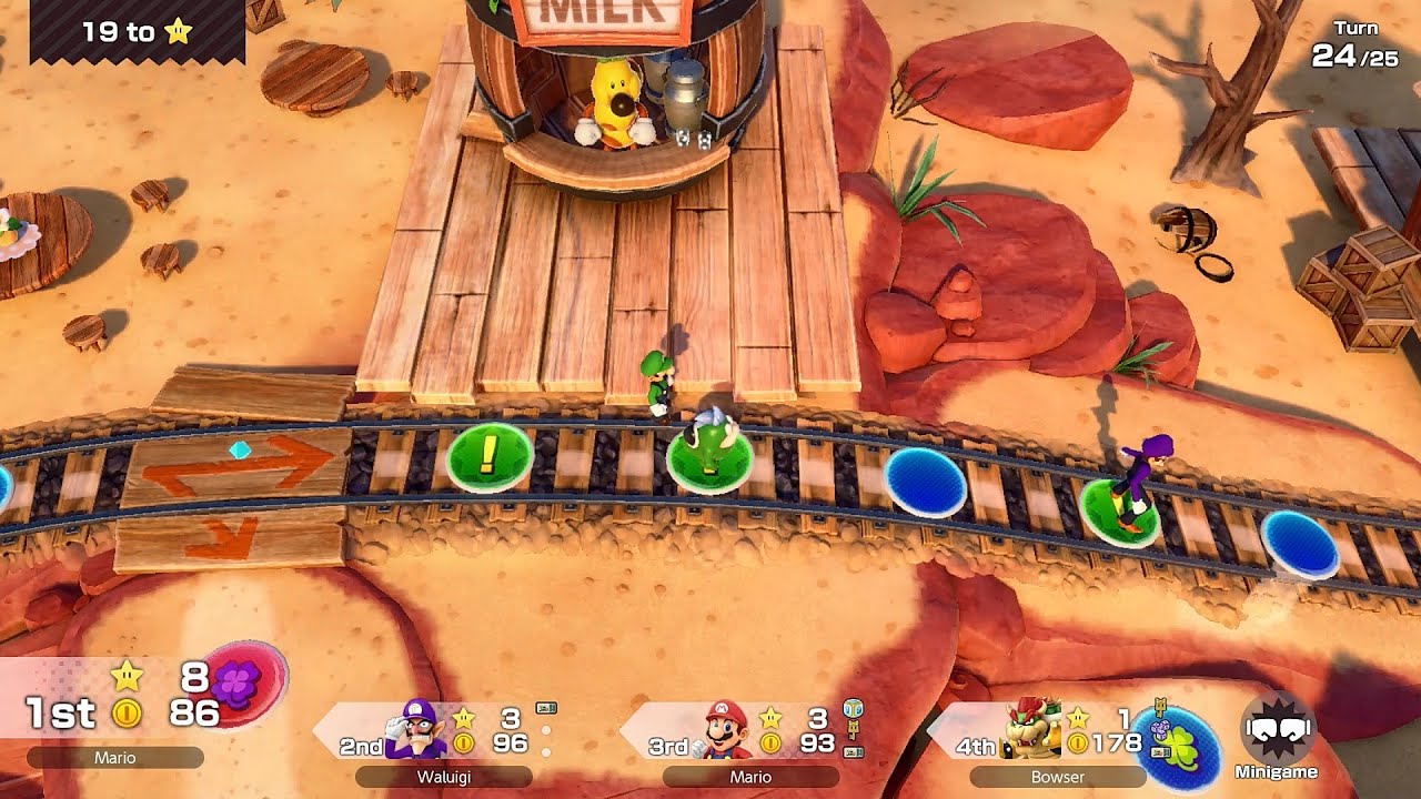Super Mario Party Jamboree #294 Western Land Spike vs Bowser vs Mario ...