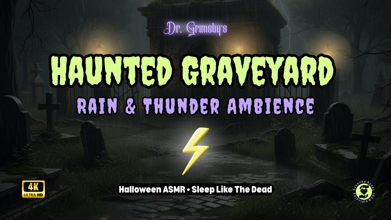 4K HD Haunted Graveyard Thunderstorm 🌩️ Rain & Thunder Halloween ...