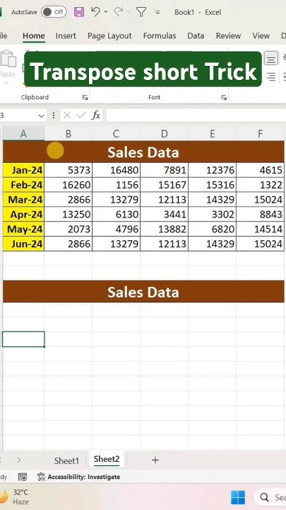 🔥Transpose Short Trick in Excel | Transpose Shortcut | #transpose #exceltips - YouTube