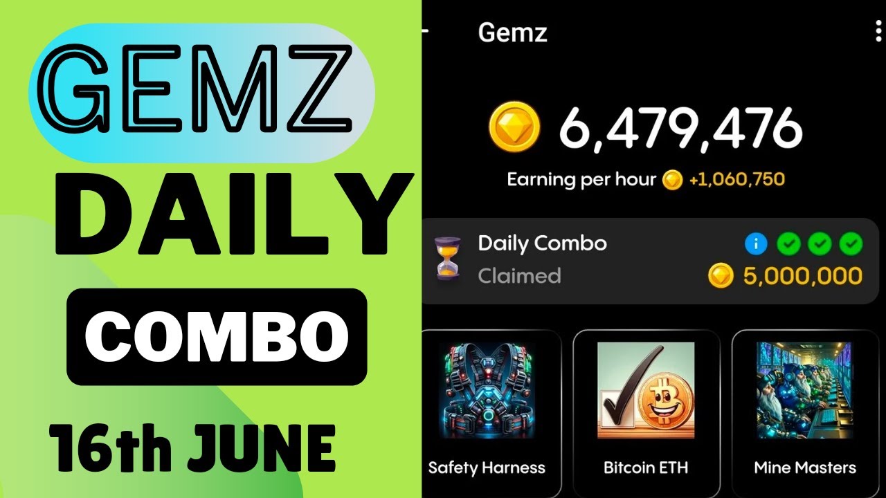 GEMZ COIN DAILY COMBO QUIZ, 16TH JUNE - YouTube