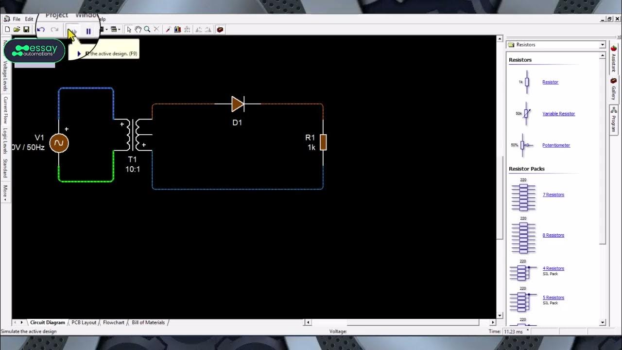 Halfwave Rectification using Circuit Wizard - YouTube