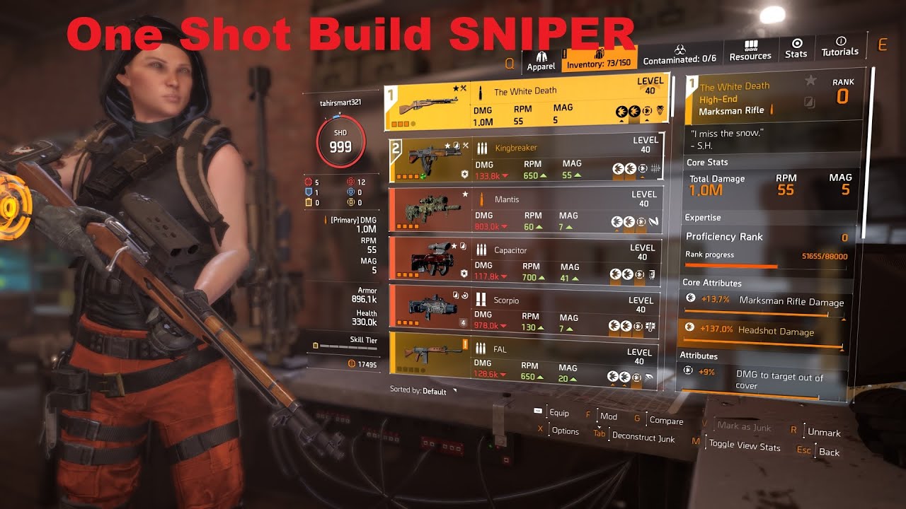 Division 2 ( Tom Clancy's ) ONE shot Build Sniper ( The White Death ...