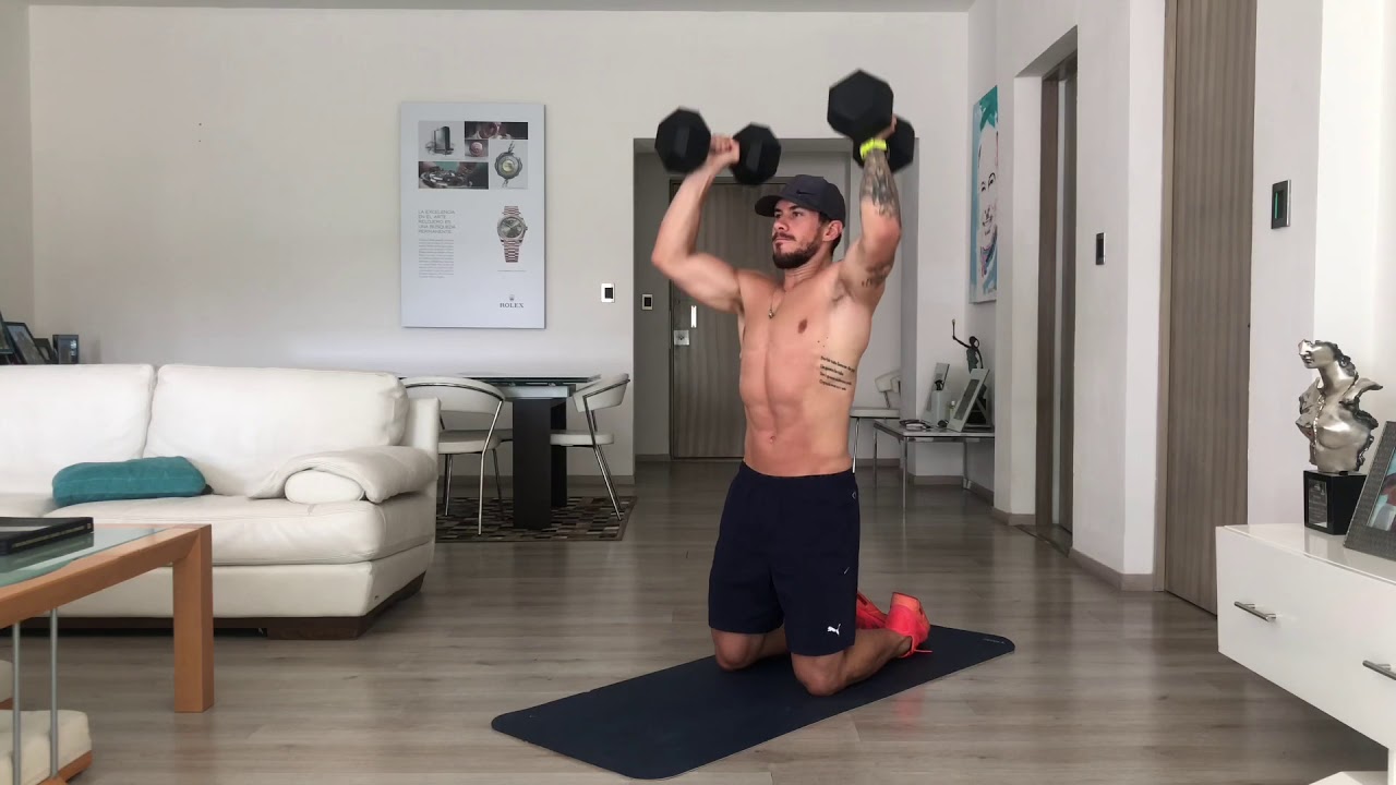 Tall kneeling dumbell push press - YouTube