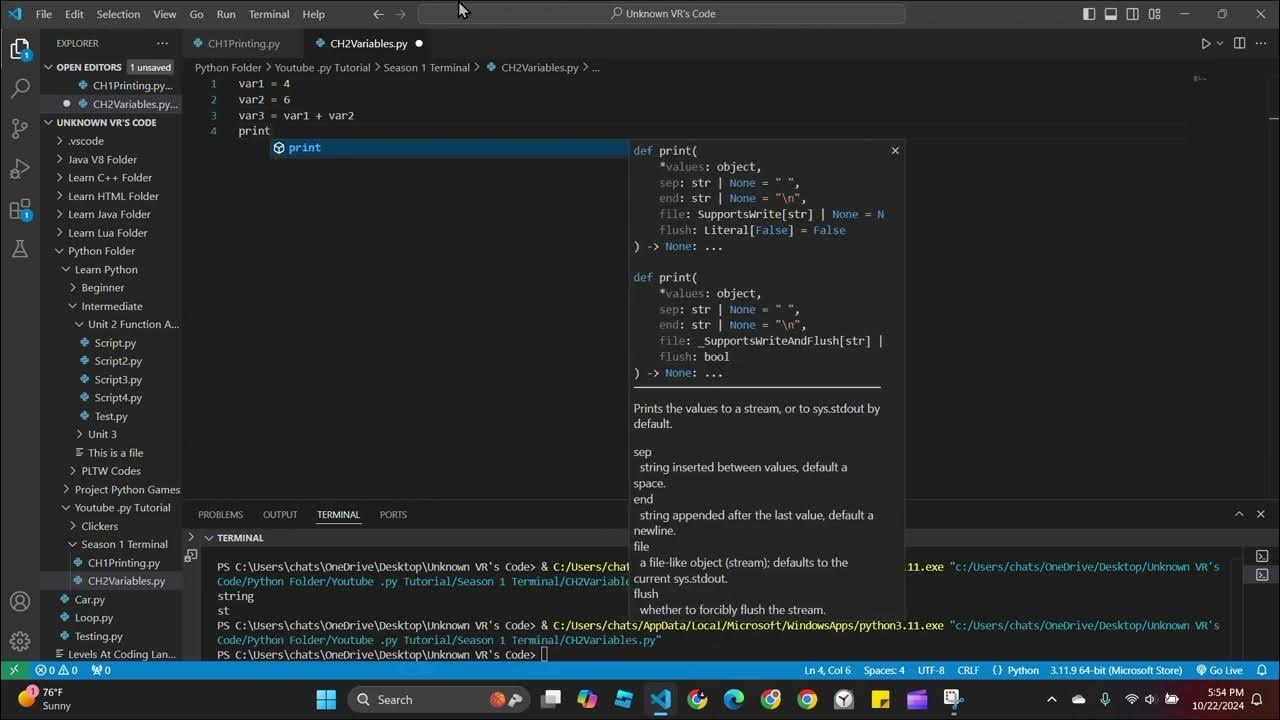 Learn Python S1, Ch2: Variables - YouTube