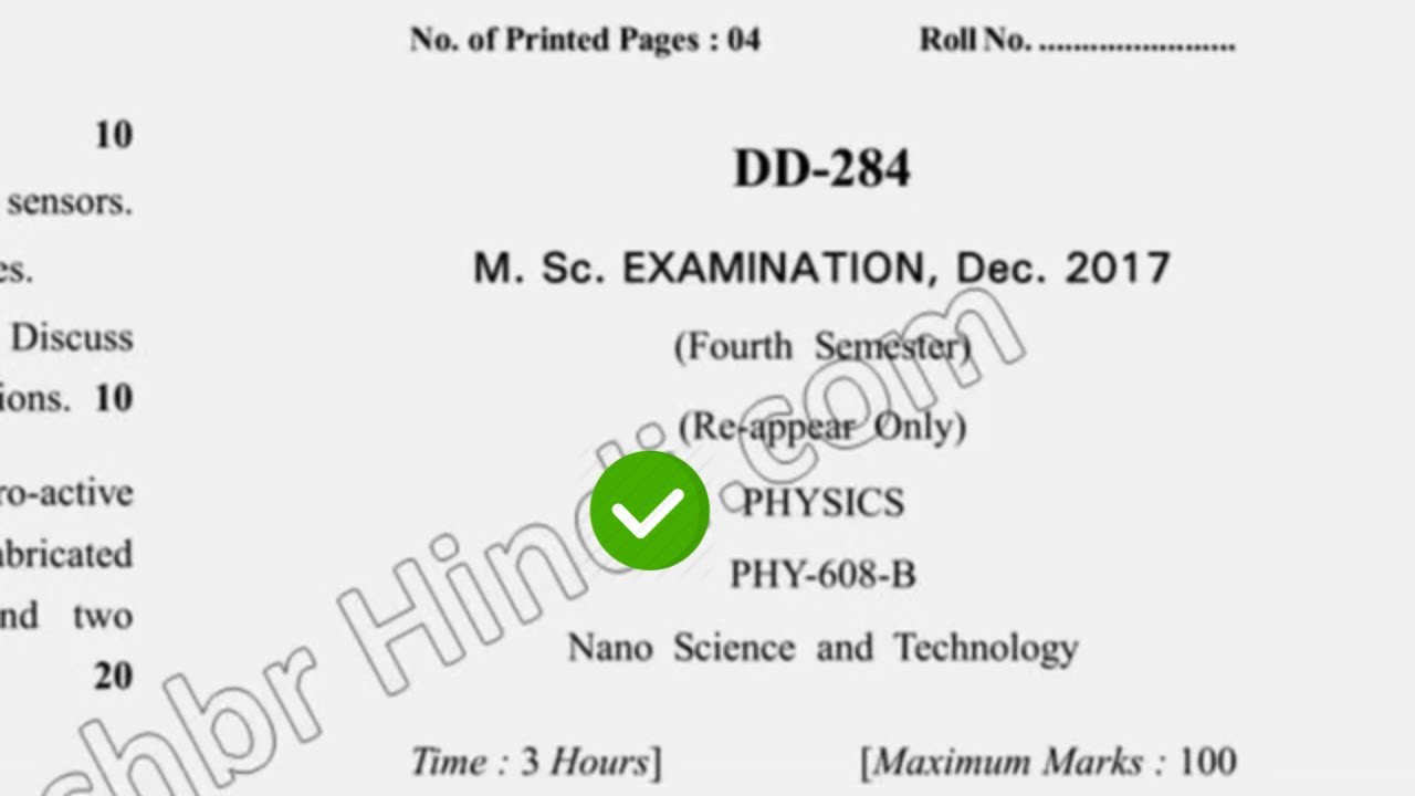 2017 Dcrust MSc Physics 4th Sem Reappear Nano Science & Technology ...