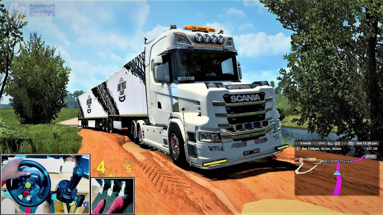 ETS2 Scania st 770 T Cab V8 open pipe B-double trailer Mapa Eldorado ...