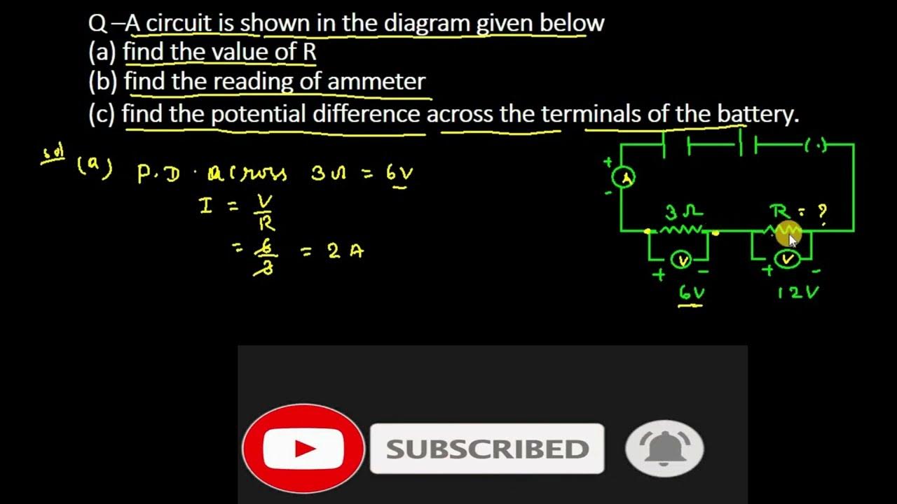 A circuit is shown in the diagram given below (a) find the value of R (b)find the reading of ...