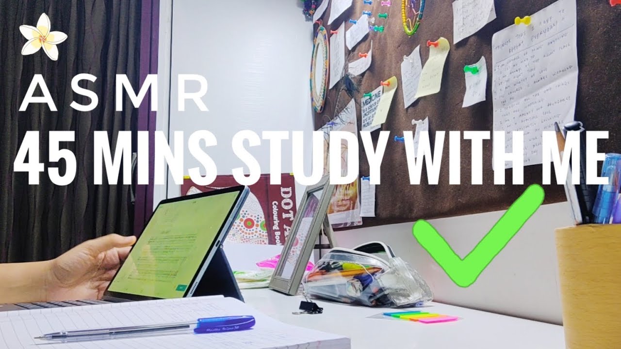 ASMR 45 MINS STUDY WITH ME | real time, background noise, no music. 📚📖💪🏻 - YouTube