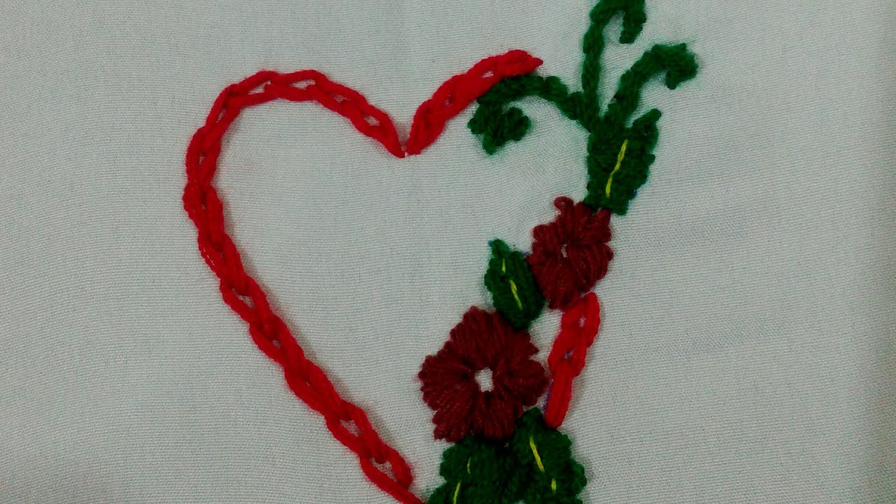 Heart shape flower design || Hand Embroidery || Heart Shape Embroidery ...