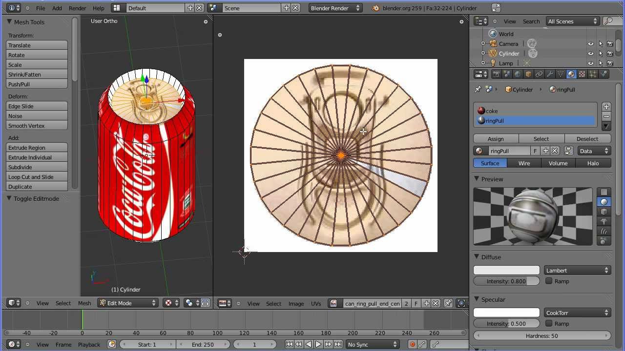 Blender Tutorial - Making a Coke Can Using UV Mapping and Multiple Material Slots Part 2 - YouTube