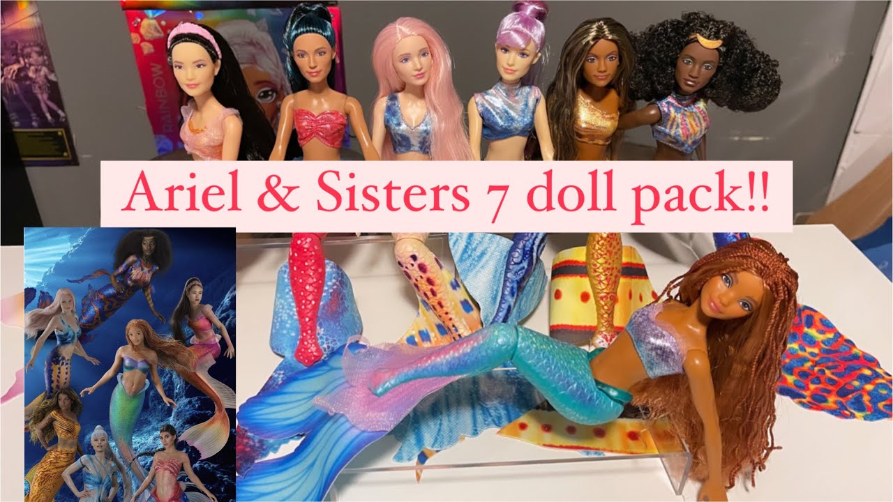 Disney The Little Mermaid Ariel and her sisters 7 doll pack unboxing ...