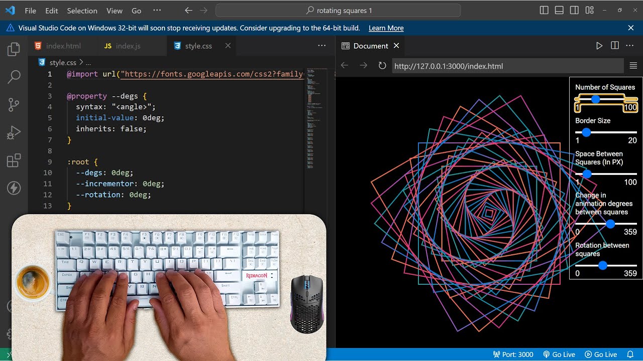 ASMR Coding-rotating squares Part2- Rainy Day-No Talking - YouTube