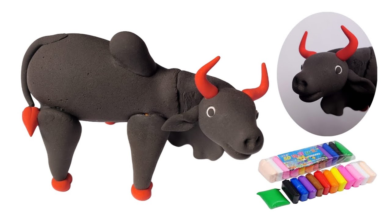 Clay sculpting | Clay Bull how to make bull with super Clay DIY easy ...