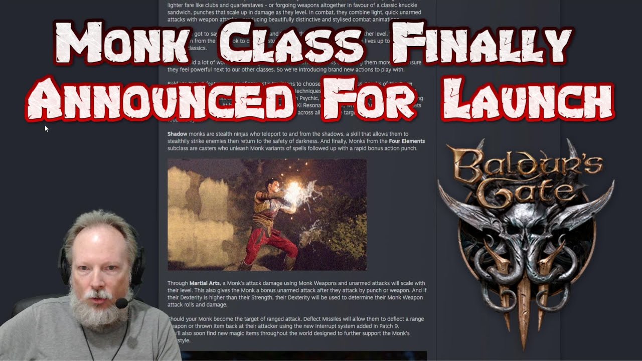 Baldur's Gate 3 News - Monk Class Announced for Launch - YouTube