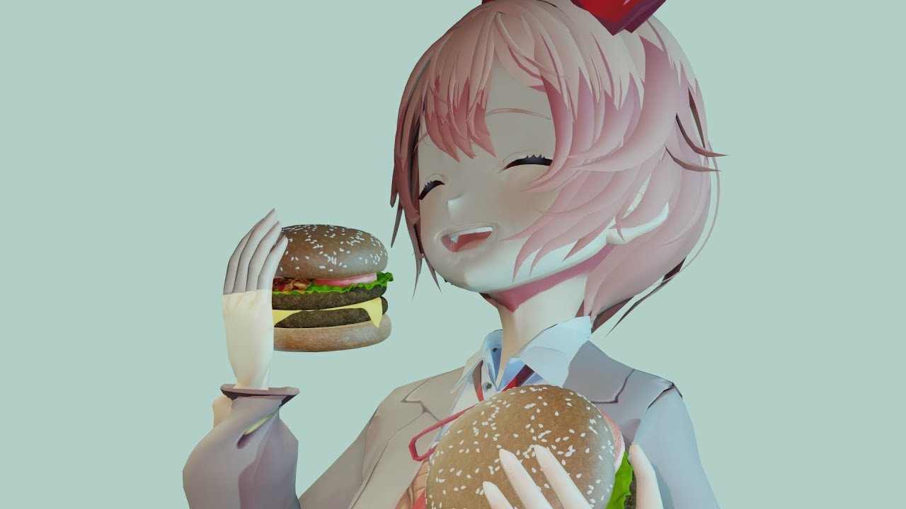 Sayori eating hamburger and potato every day! [Blender vrm] - YouTube