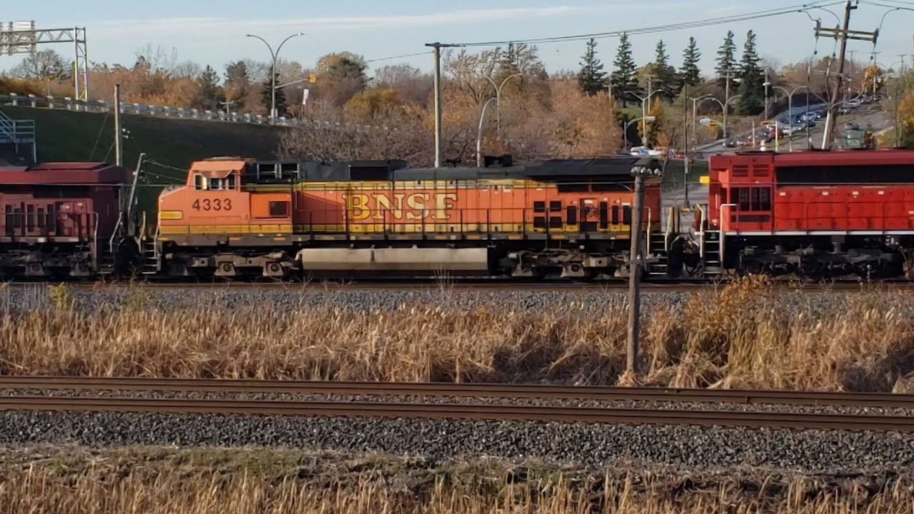 FALL TRAINS 2 For 1 CP Freight 133 Meets CN Short Fast Stacks at Pointe ...