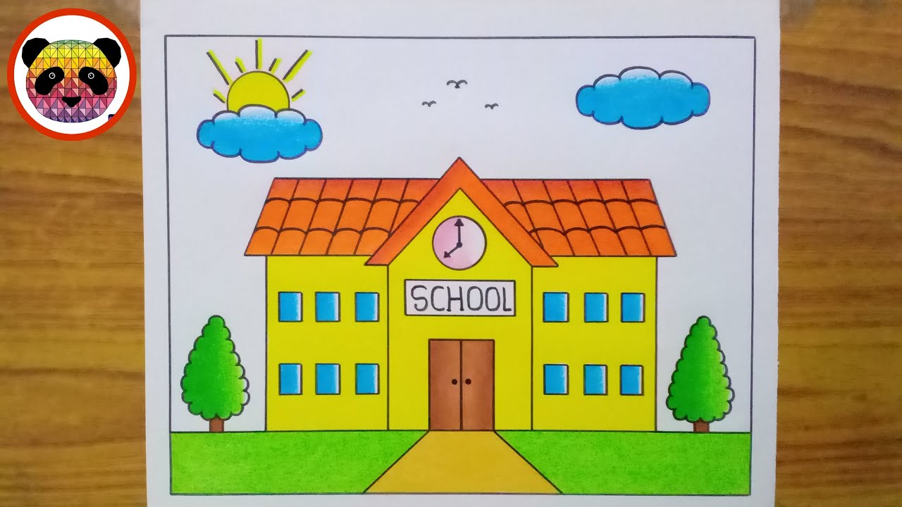 School Drawing / School Scenery Drawing / How to Draw a School Easy ...
