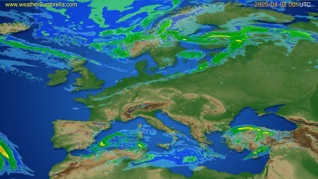 Radar forecast Europe // modelrun: 12h UTC 2020-04-02 - YouTube