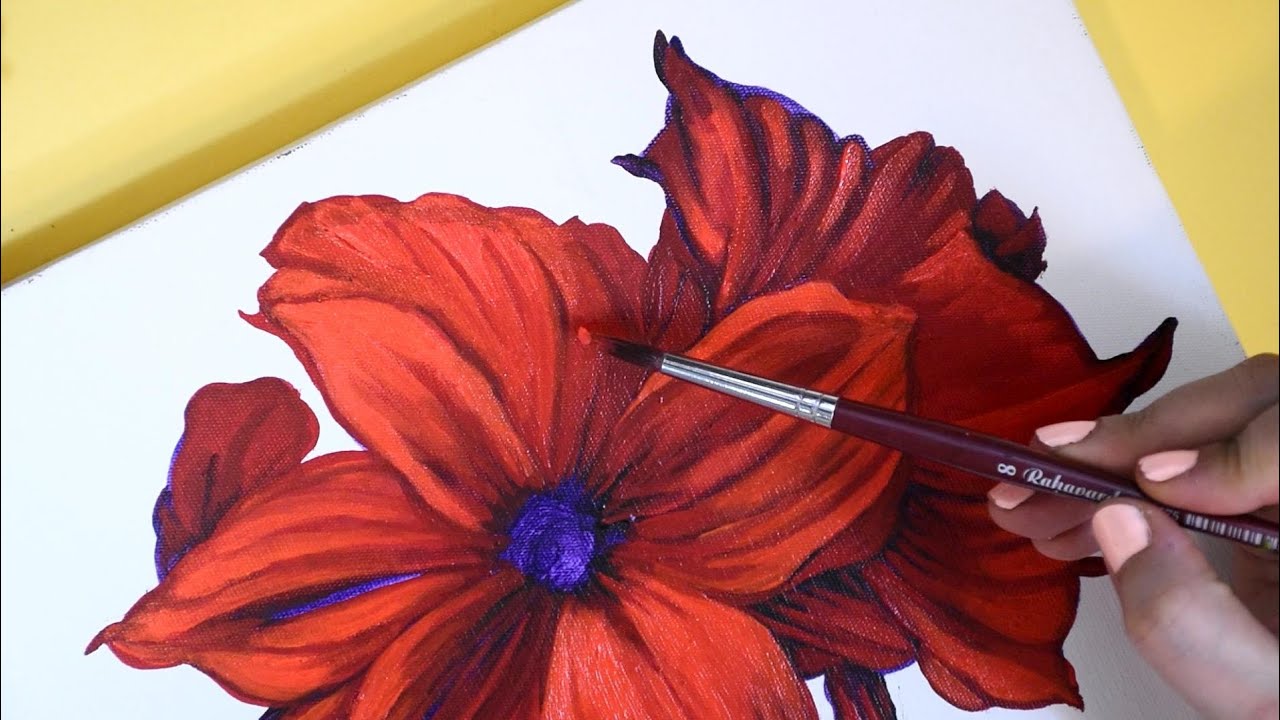 How to paint a beautiful Red Flower / step by step tutorial acrylic ...