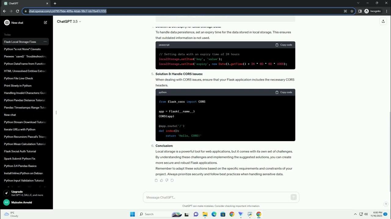 flask python local storage issue - YouTube