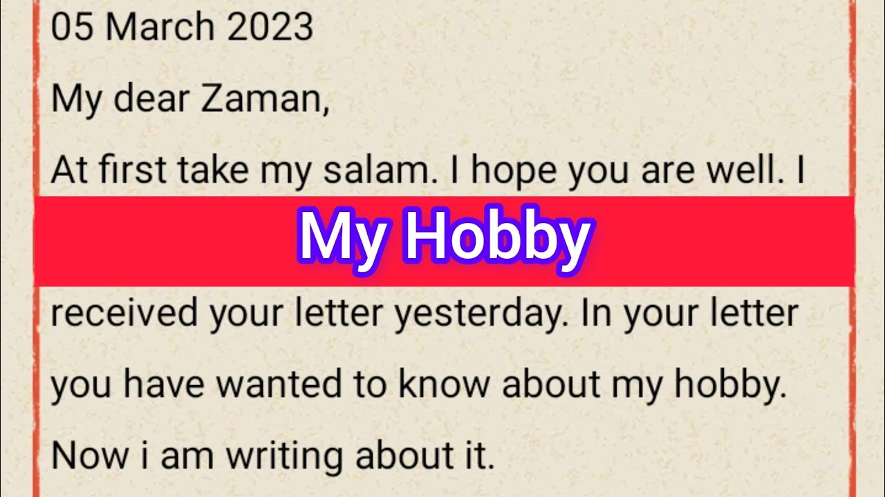 My Hobby Letter Class 3,4,5 - YouTube