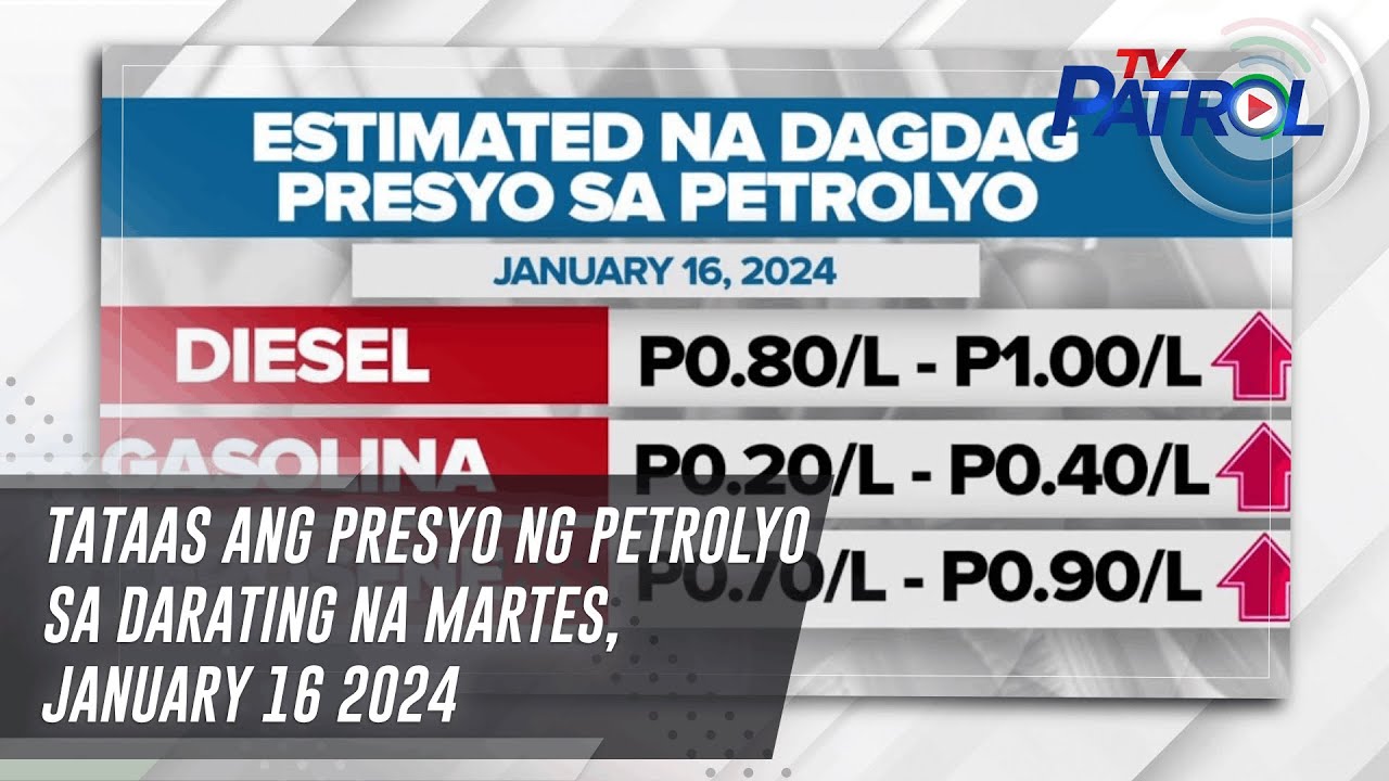 Tataas ang presyo ng petrolyo sa darating na Martes, January 16 2024 ...