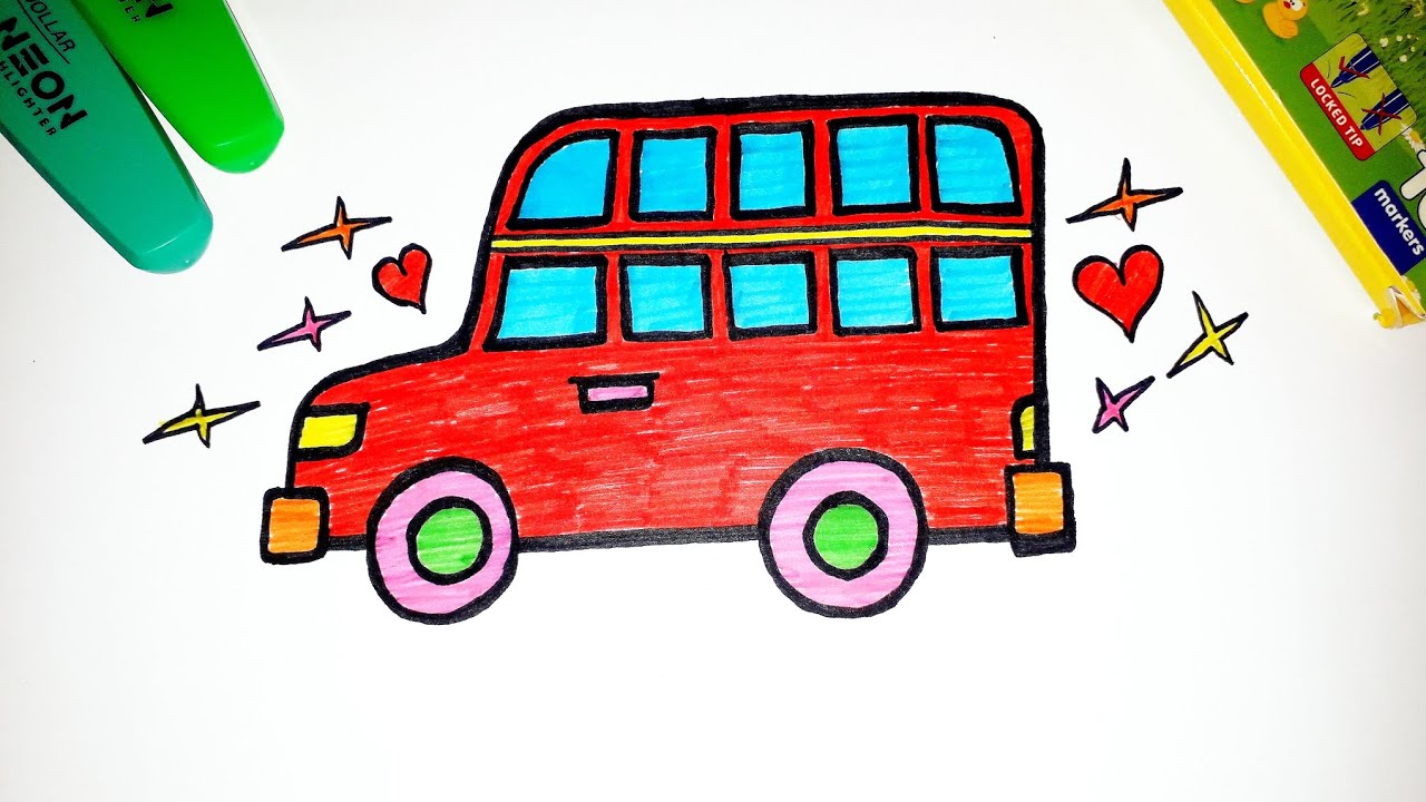 Double Decker Bus Drawing for Kids, Toddlers |🚎 Let's Draw & Painting ...
