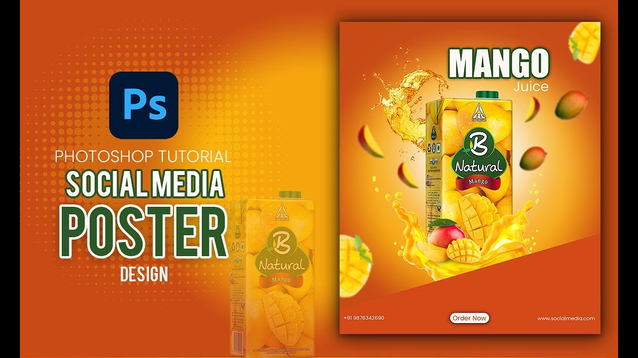 Mango juice poster design in photoshop | Photoshop Tutorial - YouTube