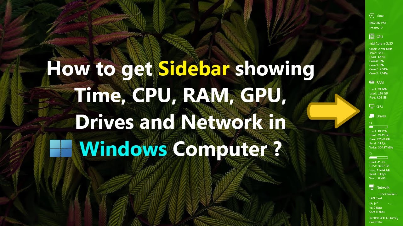 How To Get Sidebar Showing Time CPU RAM GPU Drives And Network In How To Get Sidebar Showing Time CPU RAM GPU Drives And Network In