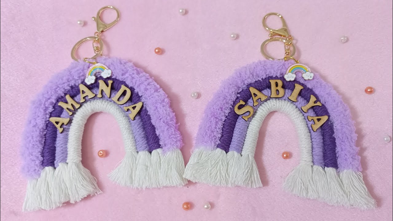 CARA MEMBUAT MACRAME RAINBOW | DIY GANTUNGAN KUNCI MACRAME PELANGI ...