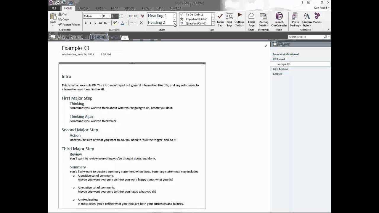 OneNote TOC creation using a Onetastic Macro - YouTube
