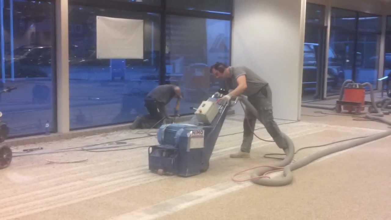 12 mm vloer stofarm frezen in één arbeidsgang en waterpas egaliseren ...