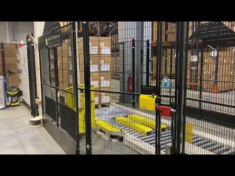 ATECMAA PACKAGING – Ligne automatique de filmage de palettes - YouTube