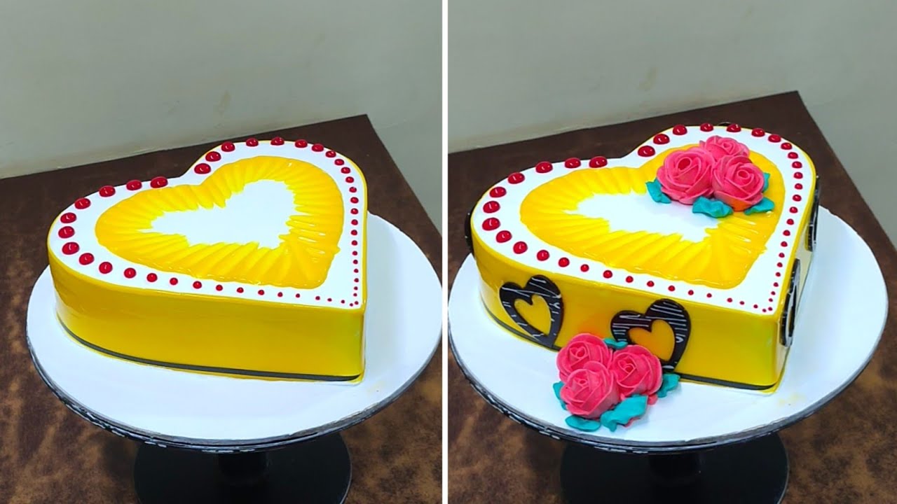 Heart Shape Cake | Pineapple Heart Shape Cake Design | Yellow Color ...