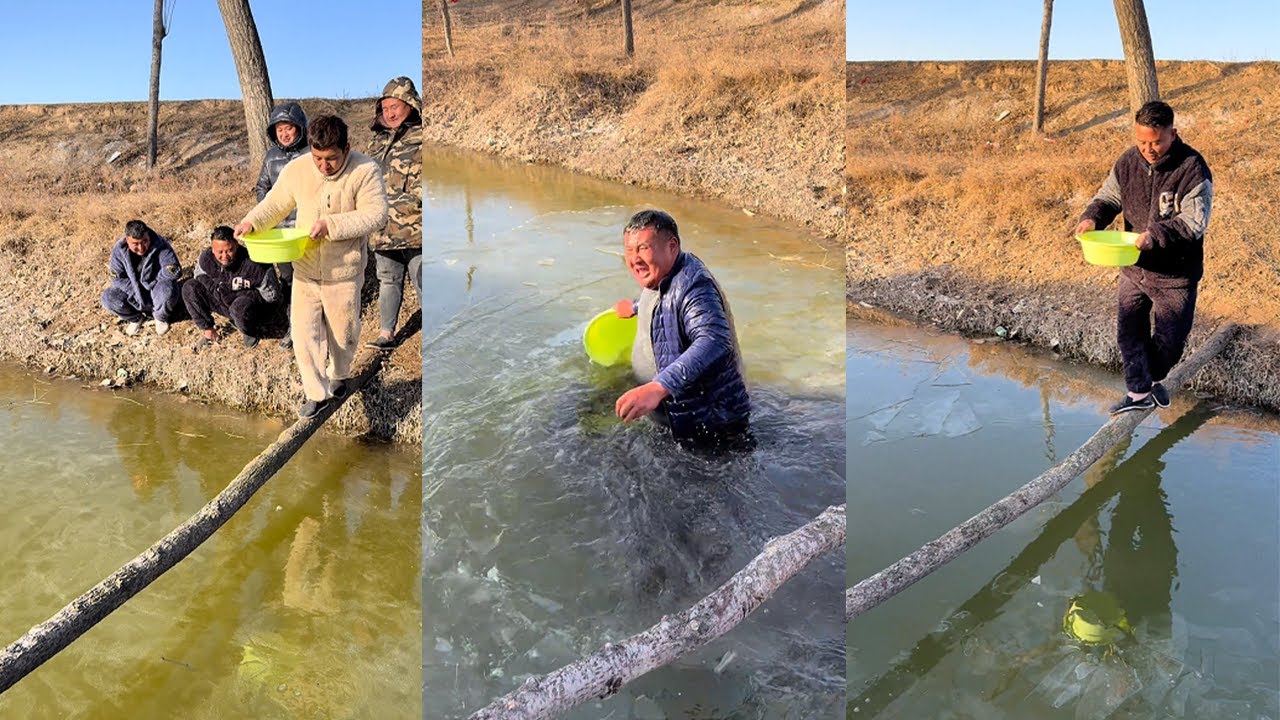 The challenge of carrying a basin across a single-plank bridge, hahaha ...
