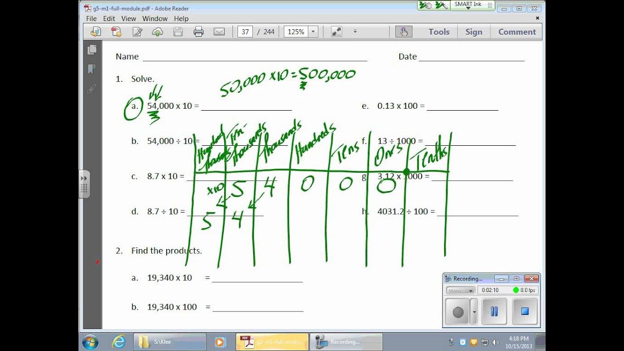 October 15 Math Module 1 Lesson 2 Multiplying and Dividing using base ...