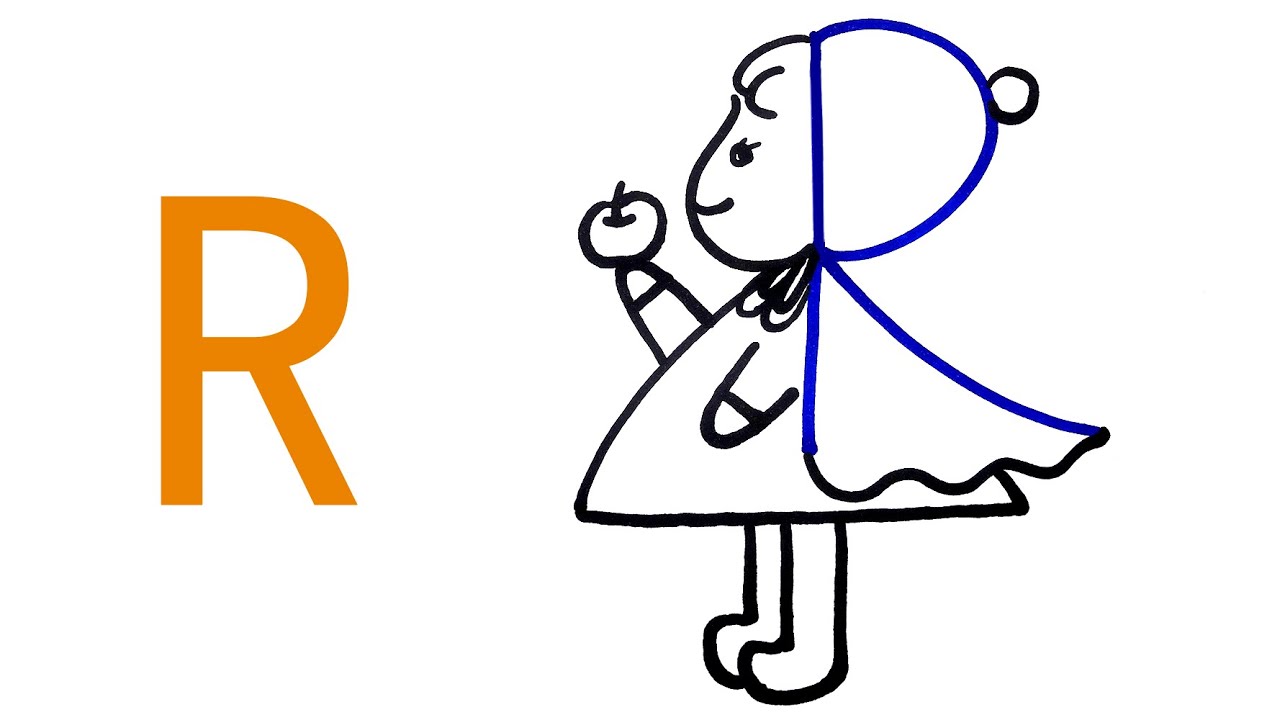 How to draw Little Red Riding Hood with the letter R,Drawing tutorial ...