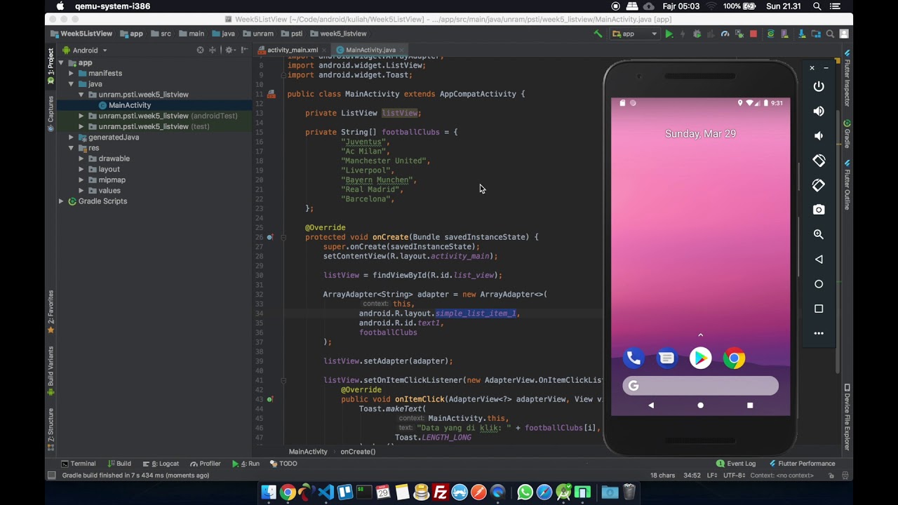 5.2. Simple ListView dengan ArrayAdapter - YouTube