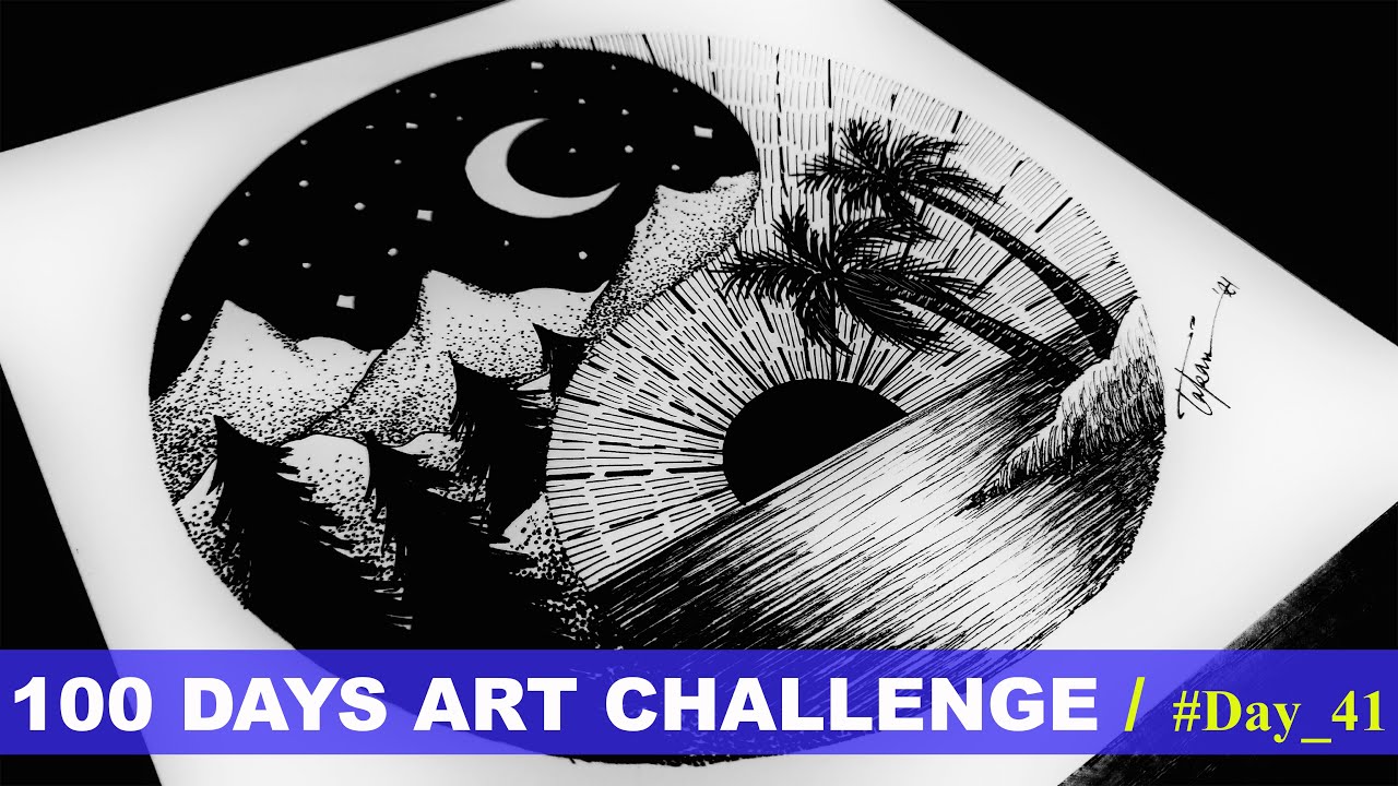 Yin Yang Drawing Tutorial | Easy Pen & Ink For Beginners | 100 Days Art ...