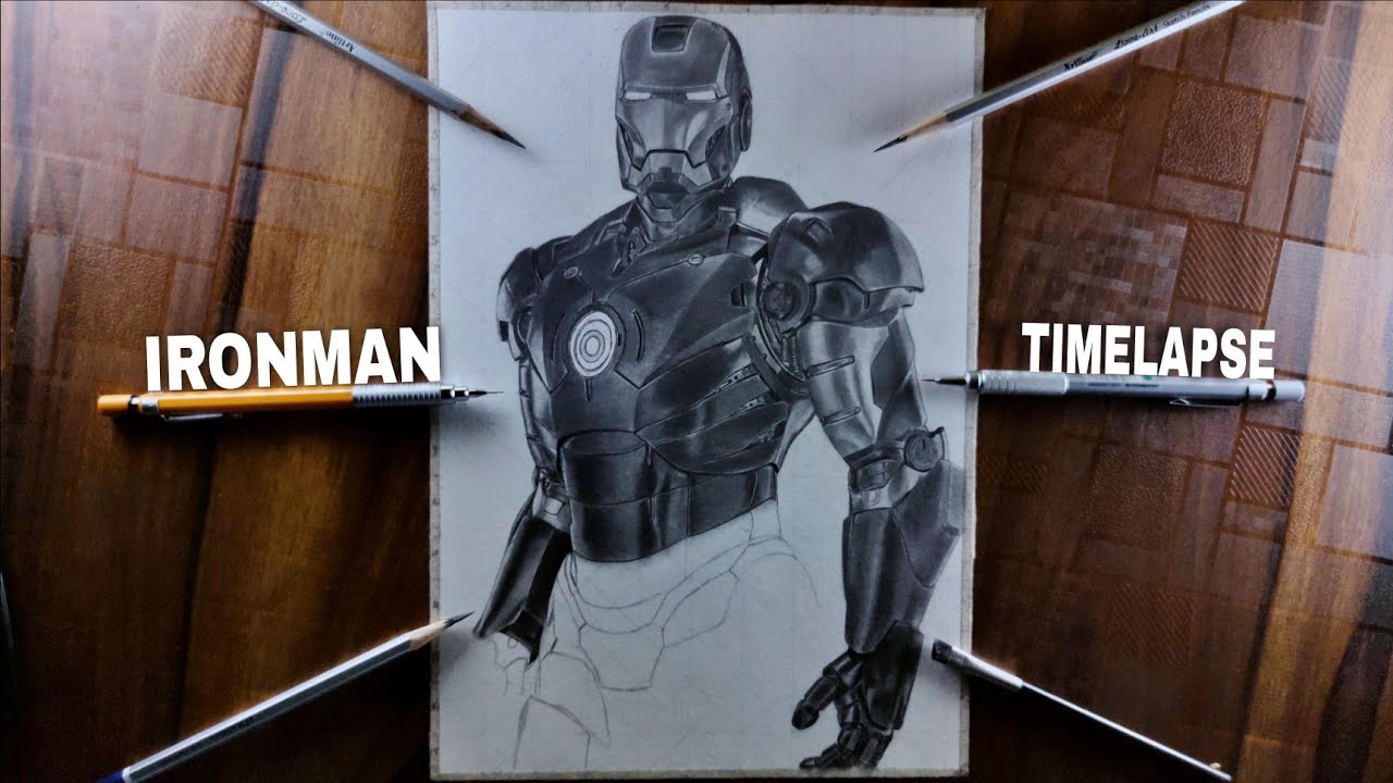 I draw realistic iron man with pencil - Timelapse - YouTube