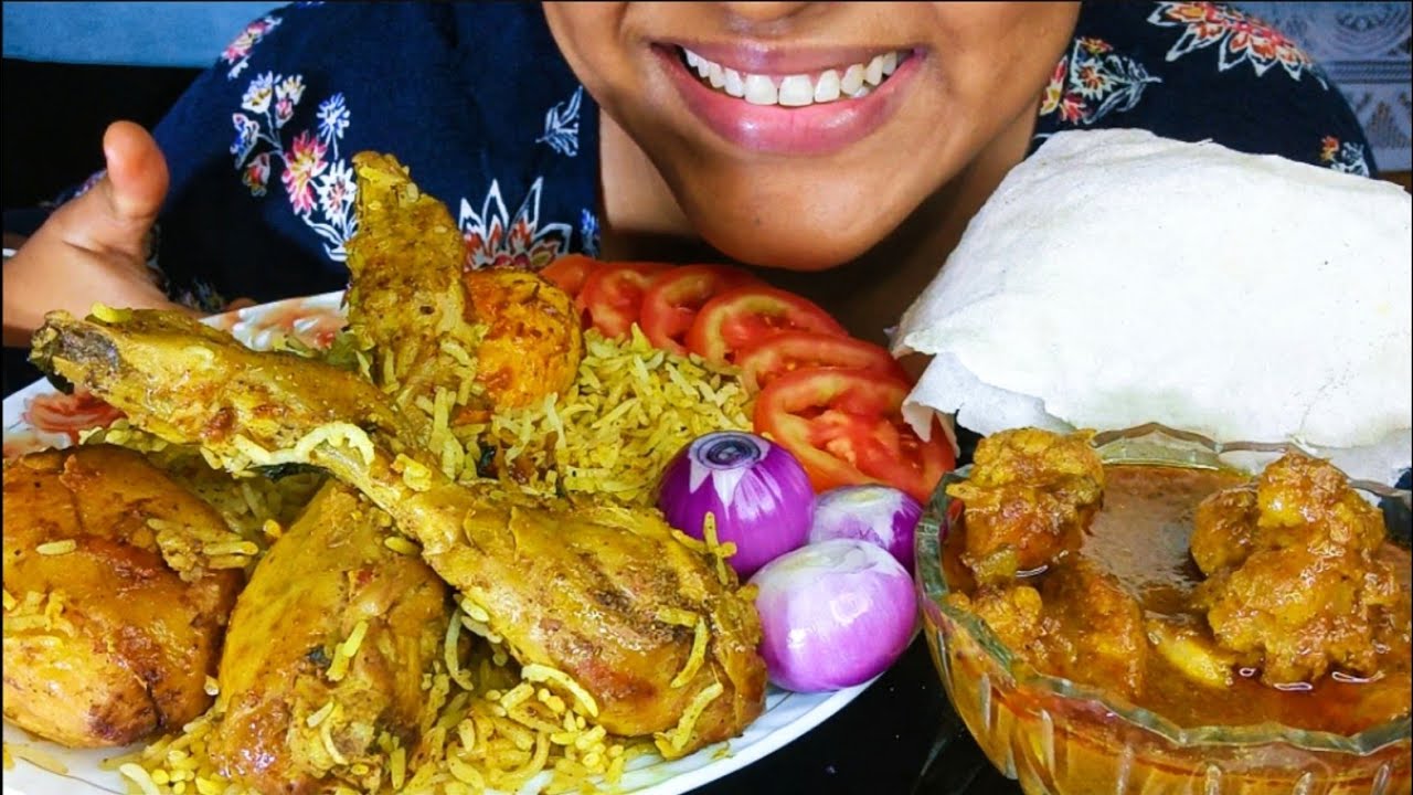 Eating Chicken Biryani Chicken Curry Chaler Gurir Roti - YouTube