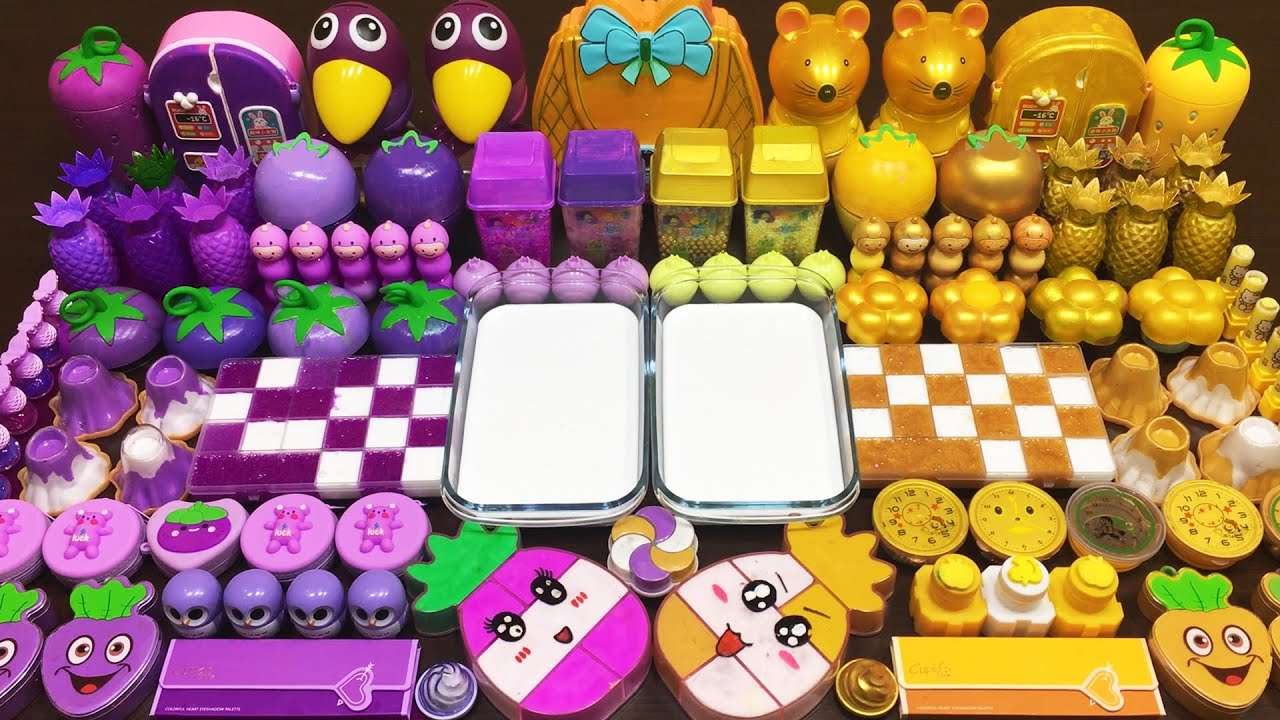 GOLD vs PURPLE! ! Mixing Random into GLOSSY Slime ! Satisfying Slime ...