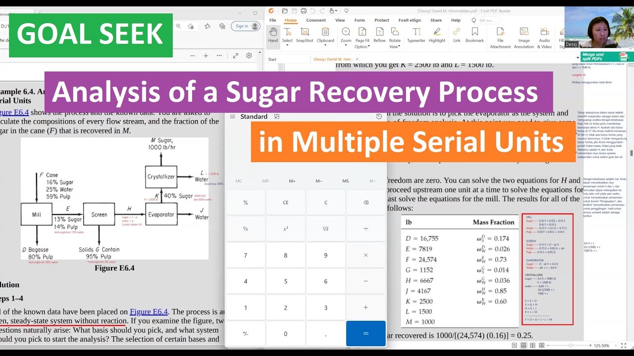Goals seek for Example 6.4 Analysis of a sugar recovery process ...