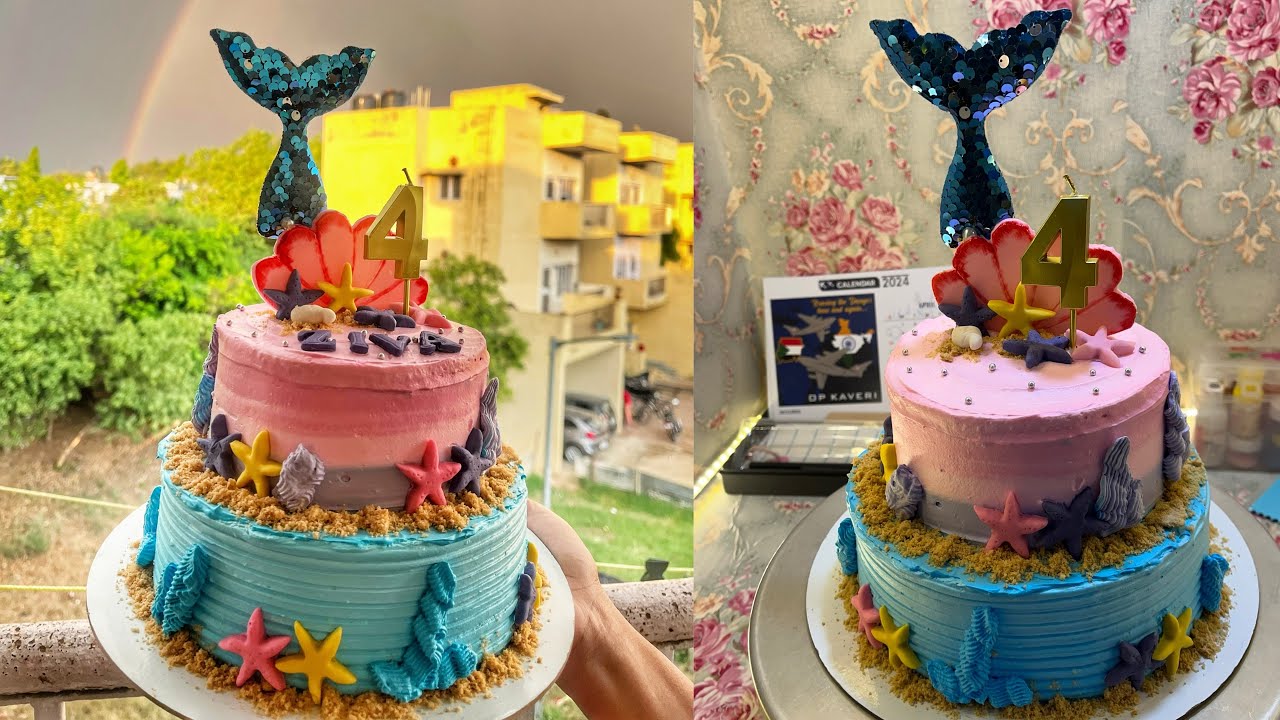 Mermaid cake recipe | mermaid cake decoration ideas | 2tier cake ...